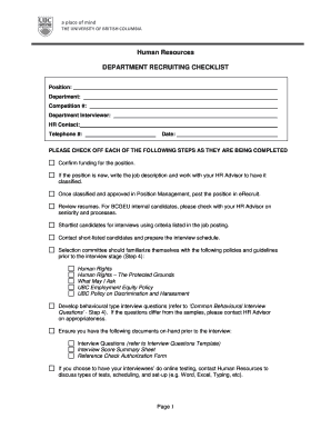 Fillable Online DEPARTMENT RECRUITING CHECKLIST Fax Email Print - pdfFiller