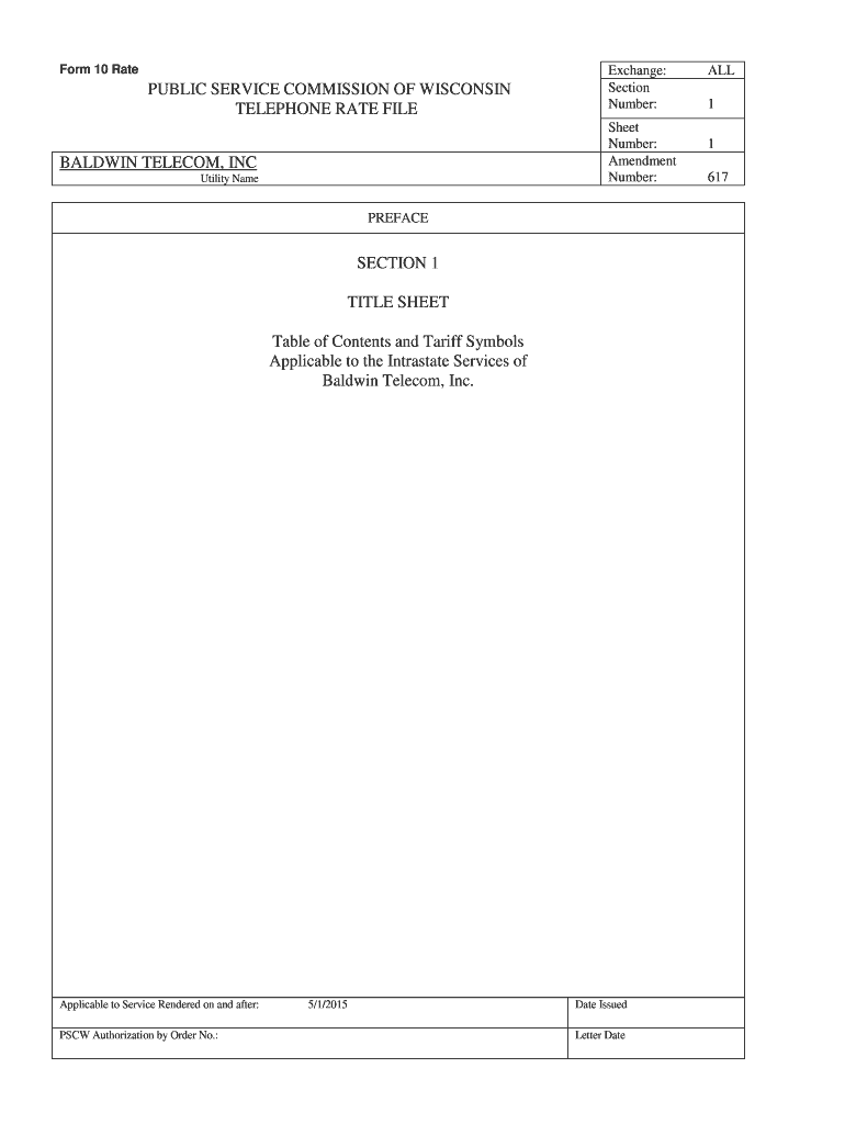 Fillable Online baldwin-telecom Form 10 Rate PUBLIC SERVICE COMMISSION ...