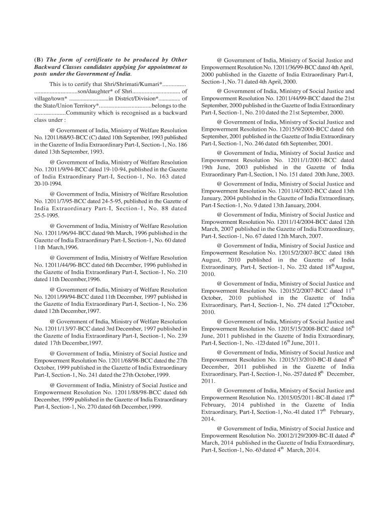 Fillable Online upsc gov OBC bCertificateb And Annexure Format - UPSC ...