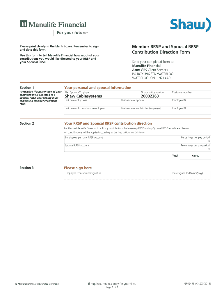 Fillable Online Member RRSP and Spousal RRSP Contribution Direction ...