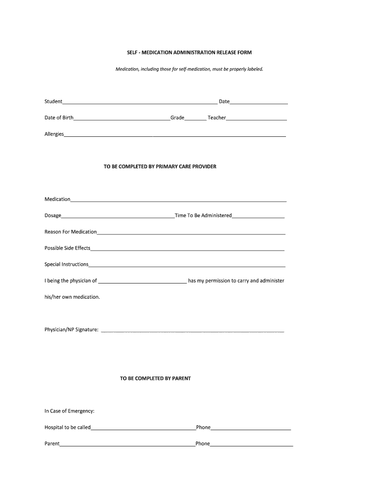 Fillable Online socs nemo k12 ar SELF - MEDICATION ADMINISTRATION ...