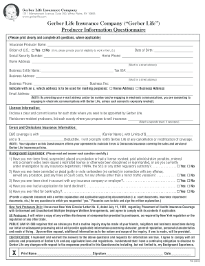 Fillable Online Gerber Life Insurance Company ( Gerber Life ) Producer ...