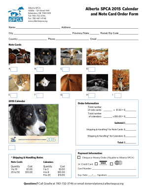 Fillable Online albertaspca 2014 calendar and note card order form ...