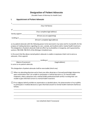 Fillable Online Designation of Patient Advocate - Carriage House Fax ...
