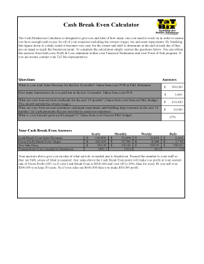 Fillable Online Cash Break Even Calculator Fax Email Print - pdfFiller