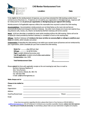 Fillable Online CAB Member Reimbursement Form Location Date Fax Email ...