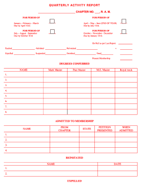 Fillable Online yorkriteky QUARTERLY ACTIVITY REPORT CHAPTER NO Fax ...