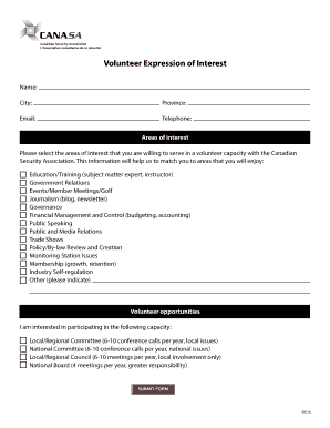 Fillable Online canasa Volunteer Expression of Interest - canasaorg Fax Email Print - pdfFiller