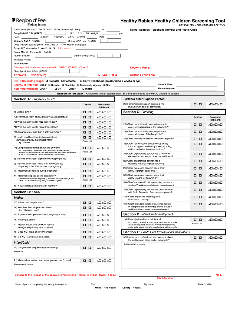 Fillable Online peelregion Healthy Babies Healthy Children Screening ...