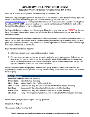 Fillable Online ACADEMY BULLETS ORDER FORM September 18th, 2013 ...