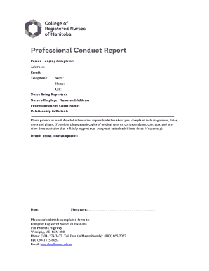 Fillable Online crnm mb Professional Conduct Report Fax Email Print ...