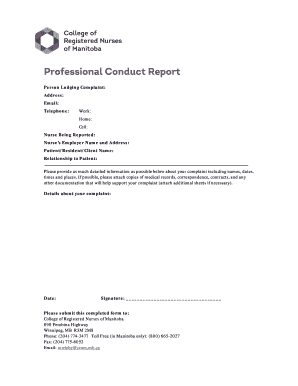 Fillable Online crnm mb Professional Conduct Report Fax Email Print ...