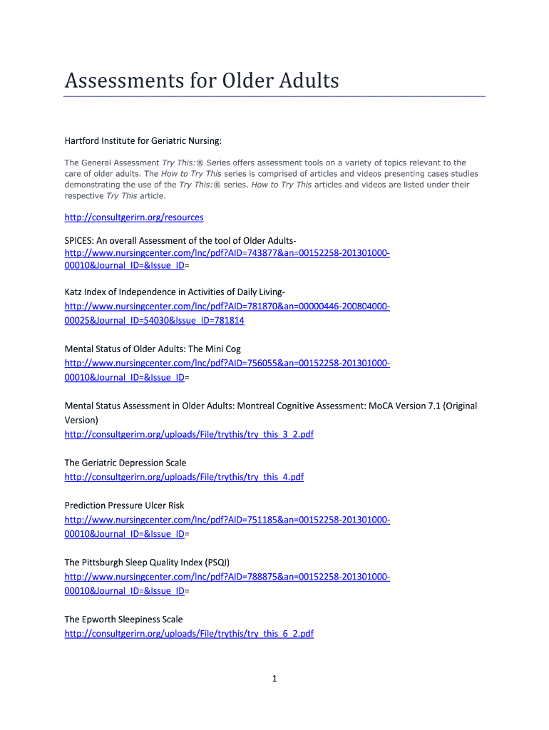 Fillable Online Assessments for Older Adults Fax Email Print - pdfFiller