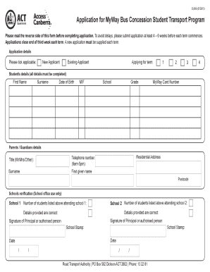Fillable Online Application for MyWay Bus Concession Student Transport ...
