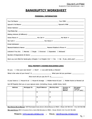 Fillable Online Bankruptcy bworksheetb - Grand Law Firm Fax Email Print ...