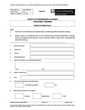 Fillable Online engsci curtin edu Form D student feedback form - engsci ...
