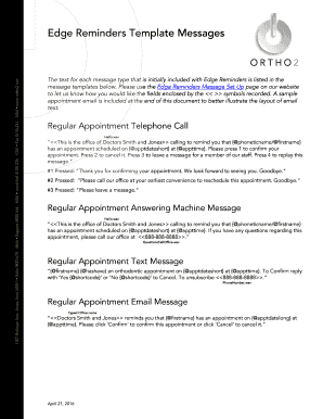 Fillable Online Edge Reminders Template Messages - Edge Reminders ...