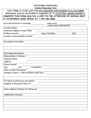 Fillable Online Incident Report Form - stafforddevcom Fax Email Print ...