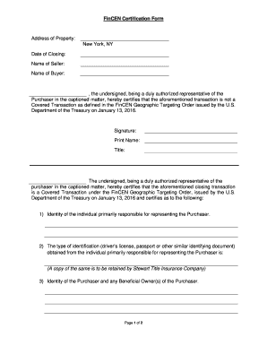 Fillable Online FinCEN Certification Form Fax Email Print - pdfFiller