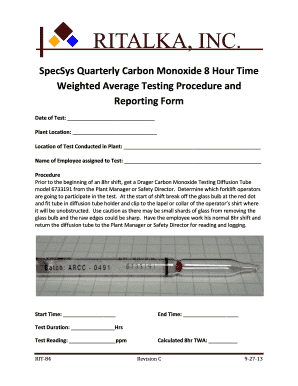 Fillable Online RIT-84 Ritalka Quarterly Carbon Monoxide 8 Hour Time ...