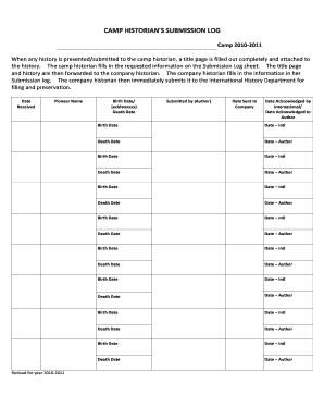 Fillable Online CAMP HISTORIANS SUBMISSION LOG - Daughters of Utah ...