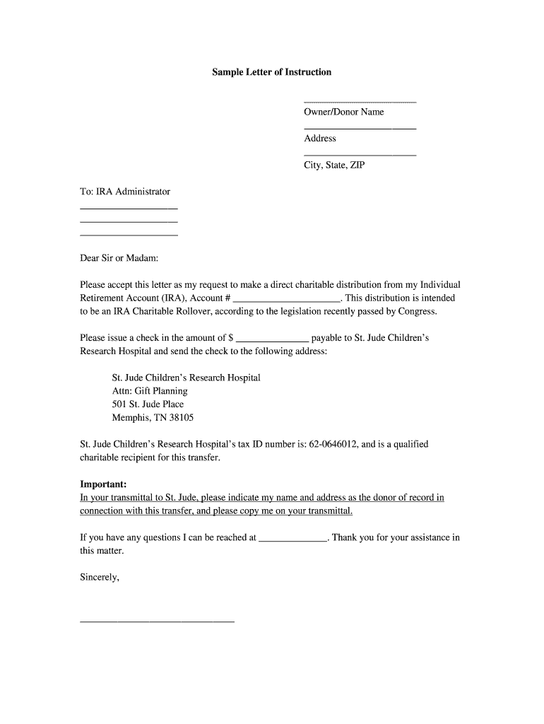 Fillable Online stjude IRA sample letter of instruction - St. Jude Children's Research Hospital ...