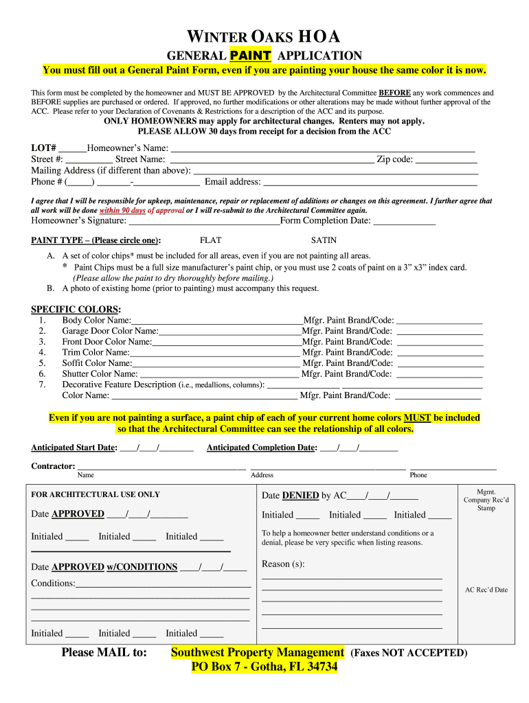 Fillable Online WINTER OAKS HOA Fax Email Print - pdfFiller
