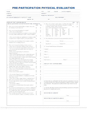 Fillable Online Pre-participation physical evaluation - Carolina Swim ...