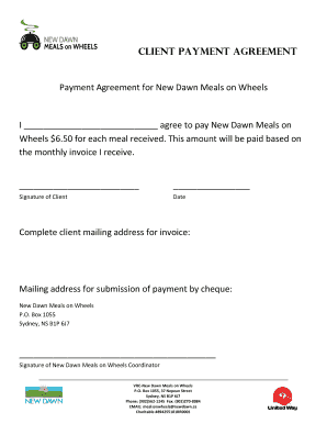 Fillable Online newdawn Client Payment Agreement Form (PDF) - New Dawn Enterprises - newdawn Fax ...