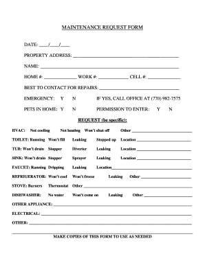 Fillable Online Maintenance Request Form - renting FAST Fax Email Print ...