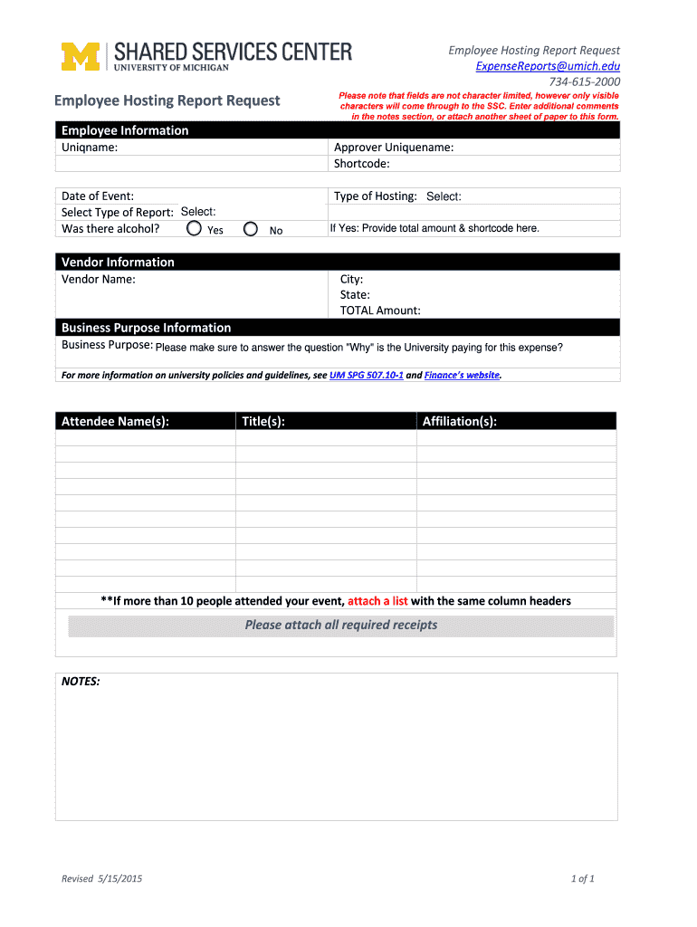 Fillable Online ssc umich Employee Hosting Report Request - ssc umich Fax Email Print - pdfFiller