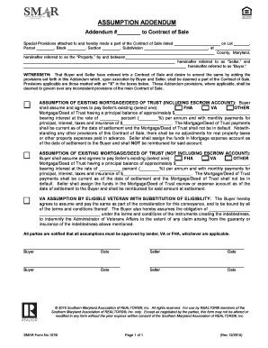 Fillable Online southernmarylandrealtors Assumption addendum - SMAR Fax ...