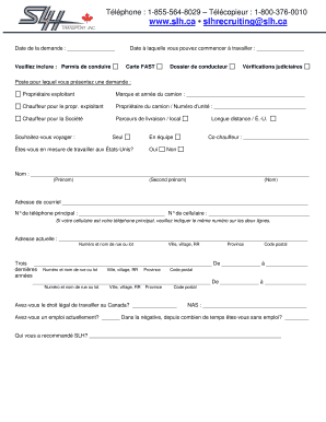 Remplissable En Ligne slh Demande d'emploi en tant que chauffeur SLH Transport Fax Email ...
