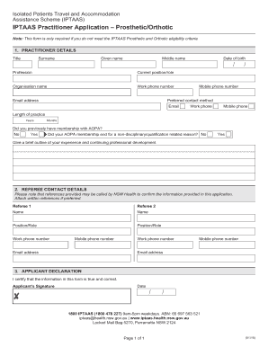 Fillable Online enable health nsw gov IPTAAS Practitioner Application ...