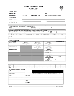 Fillable Online mlcsyd nsw edu MLC Diving Enrolment Form 2012 Term 2 ...