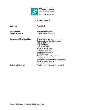 Fillable Online JOB DESCRIPTION Job title Ward Clerk Fax Email Print ...