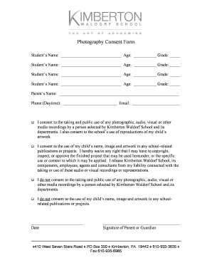 Fillable Online Photography Consent Form - Kimberton Waldorf School Fax Email Print - pdfFiller