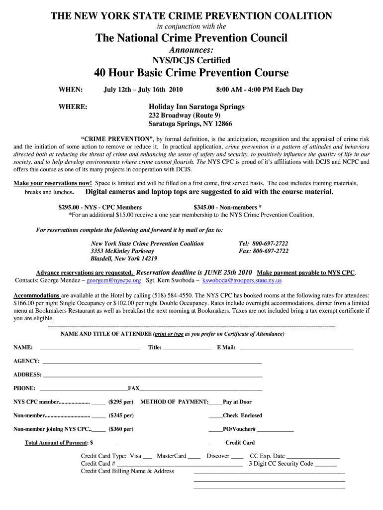 Fillable Online The National Crime Prevention Council 40 Hour Basic ...