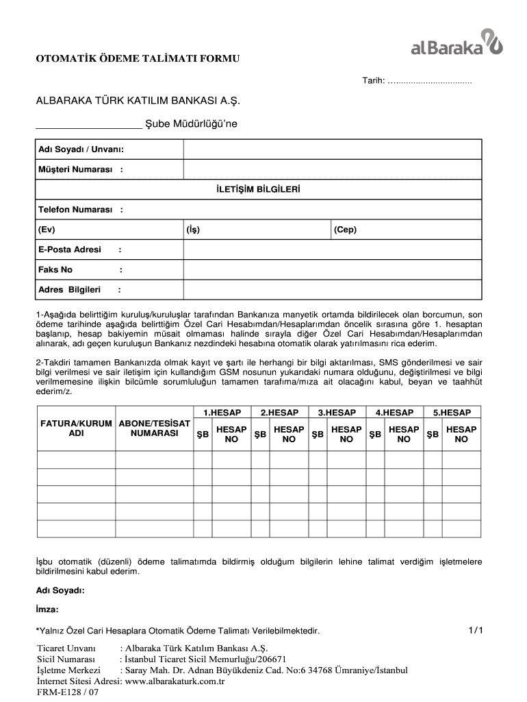 Fillable Online ALBARAKA TRK KATILIM BANKASI A Fax Email Print - pdfFiller
