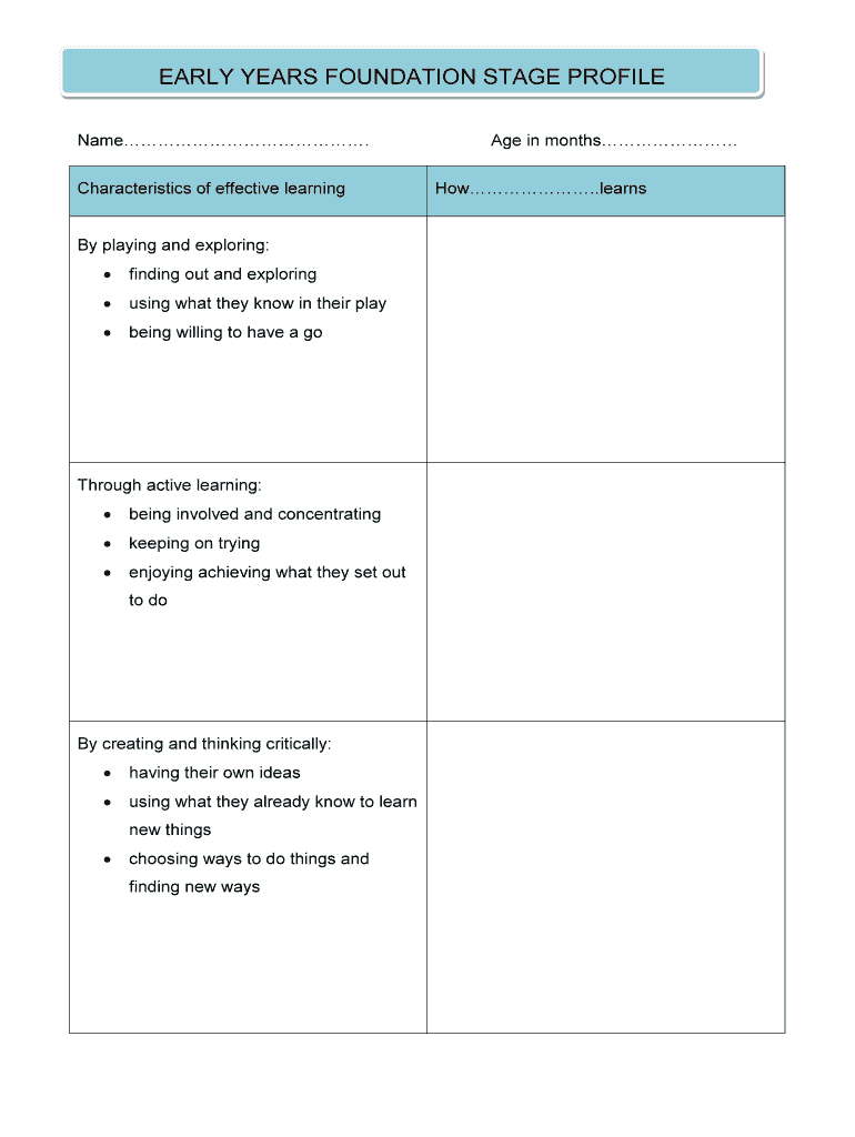 Fillable Online EARLY YEARS FOUNDATION STAGE PROFILE - AET Training ...