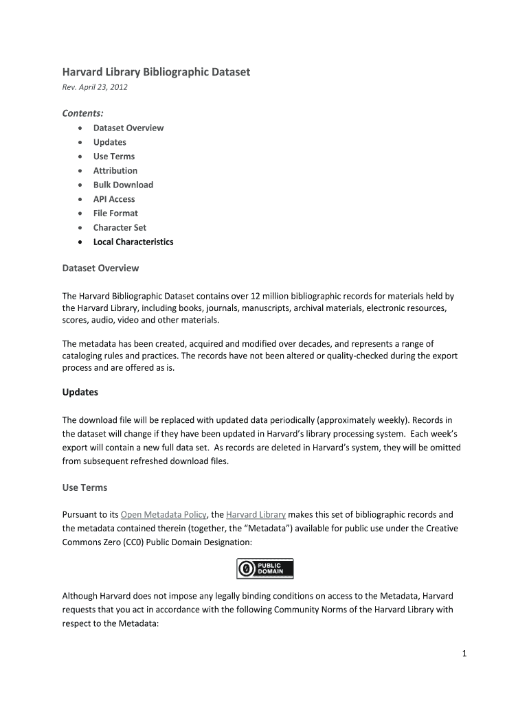 Fillable Online library harvard Harvard Library Bibliographic Dataset - library harvard Fax ...