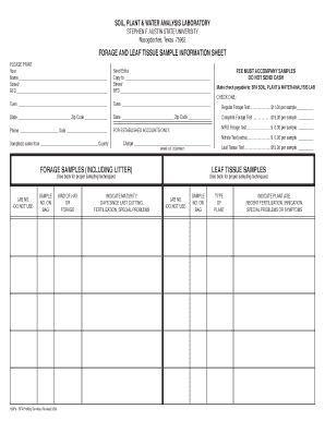 Fillable Online FORAGE AND LEAF TISSUE SAMPLE INFORMATION SHEET Fax ...