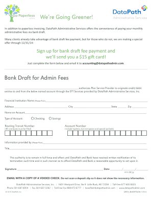 Fillable Online Bank Draft for Admin Fees We're Going Greener ...