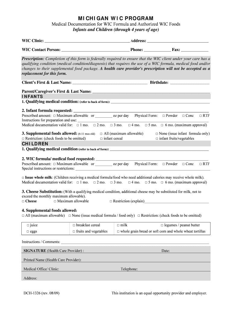 Fillable Online 7.03B MIWIC infantchildmeddocform.7.13.09ab.doc Fax ...