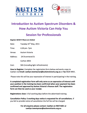 Fillable Online autismvictoria org Introduction to Autism Spectrum ...