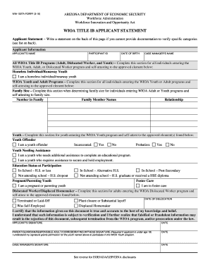 Fillable Online WIA1027A FORFF (316) ARIZONA DEPARTMENT OF ECONOMIC SECURITY Workforce ...