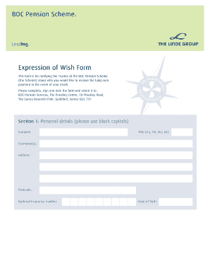 Fillable Online Expression of Wish form - BOC Pension Services Fax ...