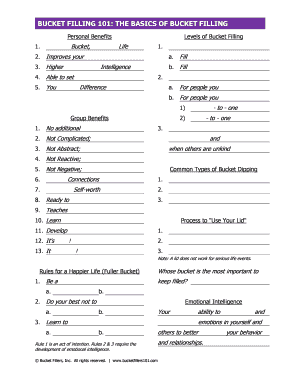 Fillable Online kww BUCKET FILLING 101 THE BASICS OF BUCKET FILLING Fax ...