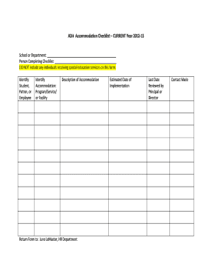 Fillable Online ADA Accommodation Checklist CURRENT Year 201213 Fax ...