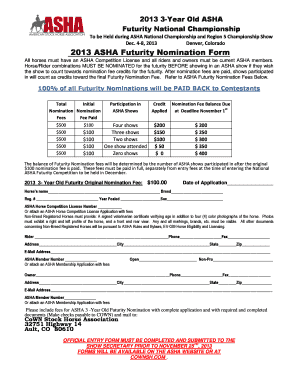 Fillable Online 2013 ASHA Futurity Nomination Form Fax Email Print - pdfFiller